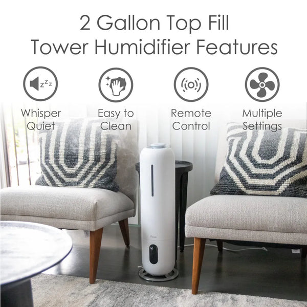 2 Gal. Ultrasonic Cool Mist Tower Humidifier with Germicidal UV-A Ligh ...
